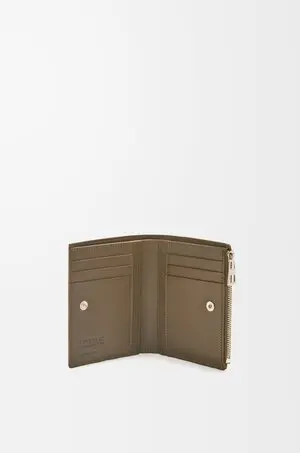 Loewe Slim Compact Wallet In Shiny Leather Skin - Dark Khaki Green/khaki Green
