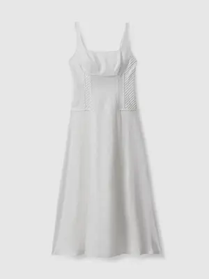 REISS Etta Linen Corset Midi Dress