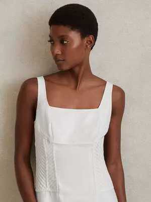 REISS Etta Linen Corset Midi Dress