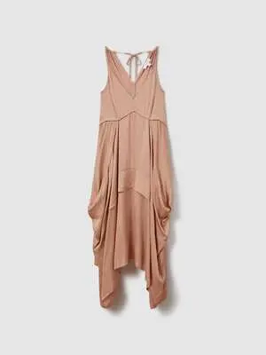 REISS Demi Viscose Asymmetric Midi Dress