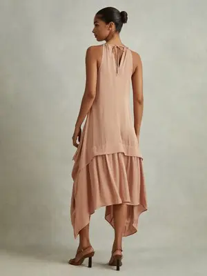 REISS Demi Viscose Asymmetric Midi Dress