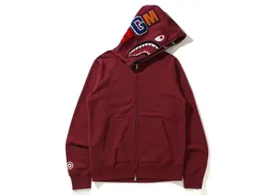 A BATHING APE Double Side Shark Full Zip Hoodie - Burgundy