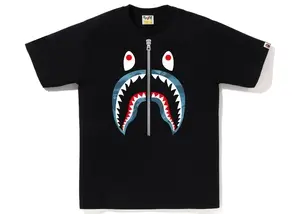 A BATHING APE Honeycomb Camo Shark Tee Shirt - Black/blue