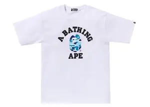 A BATHING APE Abc Camo College Organic Cotton Tee Shirt White/blue