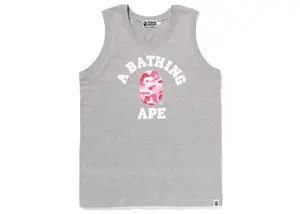 A BATHING APE Abc Camo College Tank Top - Grey Pink