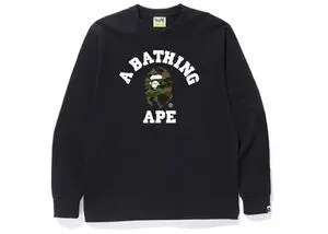 A BATHING APE 1st Camo College Long Sleeve Tee Shirt - Green/black