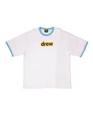Drew House Oversized Secret Short Sleeve Ringer Tee Shirt - White/sea Blue
