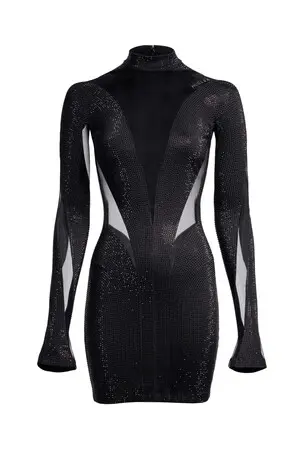 MUGLER Spiral Panel Rhinestone Mini Dress