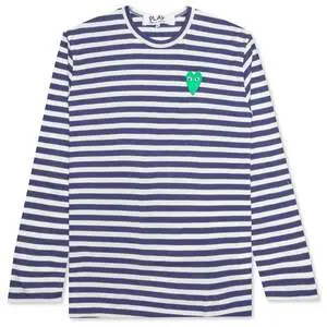 Play Comme Des Garcon Striped Long Sleeve T-Shirt With Emblem Navy/white