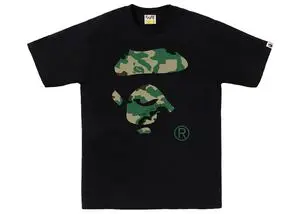A BATHING APE Woodland Camo Ape Face Tee Shirt - Black