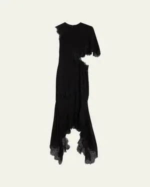 Stella McCartney One-shoulder High-low Dress With Lace Detail