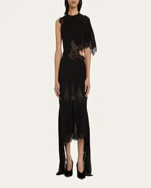Stella McCartney One-shoulder High-low Dress With Lace Detail