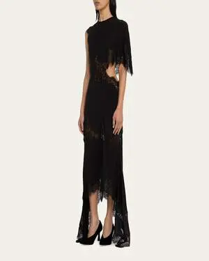 Stella McCartney One-shoulder High-low Dress With Lace Detail