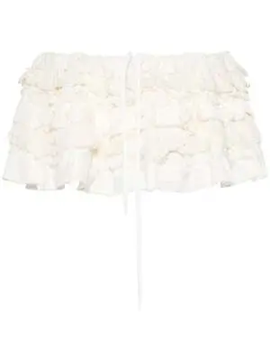 Miu Miu Slubbed Ruffled Mini Skirt Avorio