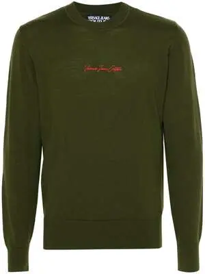 Versace Embroidered-logo Wool Jumper - Green