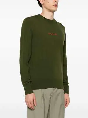 Versace Embroidered-logo Wool Jumper - Green