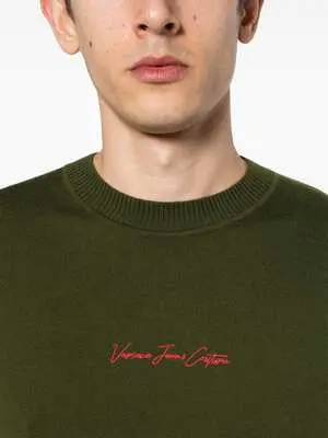 Versace Embroidered-logo Wool Jumper - Green