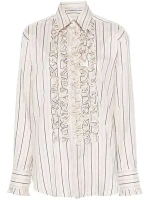 Stella McCartney Striped Ruffled Shirt - Neutrals