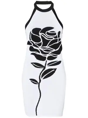 Balmain Rose-intarsia Halterneck Minidress - Black