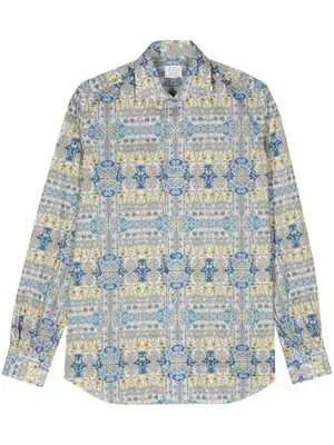 MAZZARELLI Floral-print Cotton Shirt - Blue