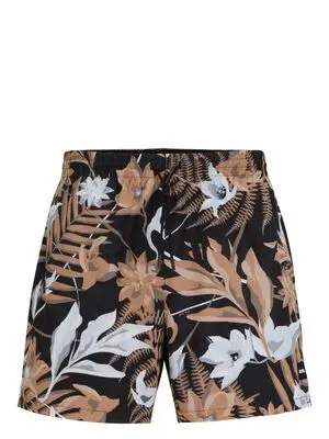 BOSS Tropical-print Swim Shorts - Black