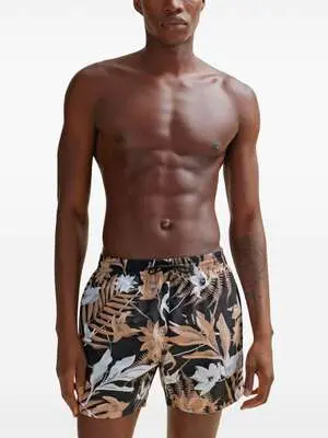 BOSS Tropical-print Swim Shorts - Black