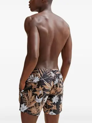 BOSS Tropical-print Swim Shorts - Black