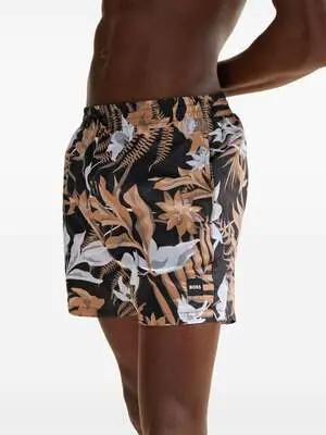 BOSS Tropical-print Swim Shorts - Black
