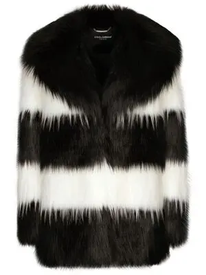 Dolce & Gabbana Striped Faux-fur Coat - Black