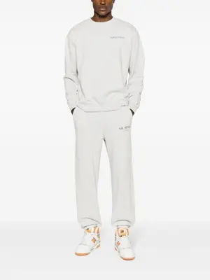 SPORTY & RICH Heather Cotton Blend Logo Print Track Pants - Grey
