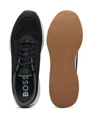 BOSS Leather And Mesh Lace-up Sneakers - Black