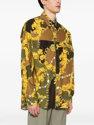 Versace Chain Couture-print Cotton Shirt - Green