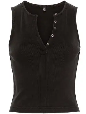 R13 Cotton Henley Tank Top - Black