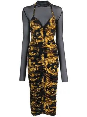 Versace Barocco-print Ruched Midi Dress