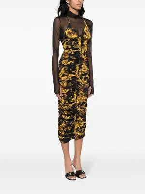 Versace Barocco-print Ruched Midi Dress