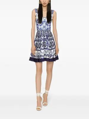 Dolce & Gabbana Majolica-print Bustier Mini Dress - Blue