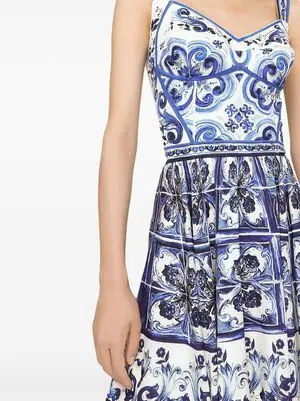 Dolce & Gabbana Majolica-print Bustier Mini Dress - Blue