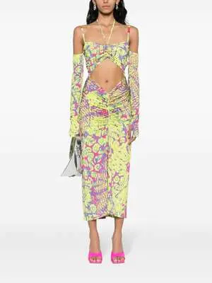 Versace Abstract-print Off-shoulder Midi Dress