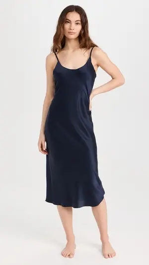 Lunya Washable Silk Bias Slip Dress - Deep Blue