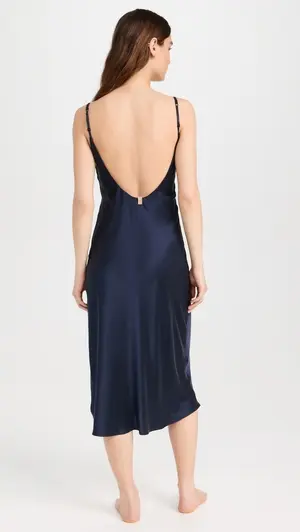 Lunya Washable Silk Bias Slip Dress - Deep Blue