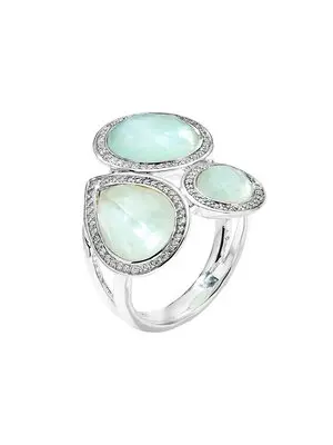 Ippolita Lollipop 3-stone Sterling Silver, 0.41 Tcw Diamond & Triplet Ring - Amazonite