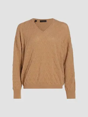 SAKS FIFTH AVENUE Collection Pointelle V-neck Cashmere Sweater - Cream