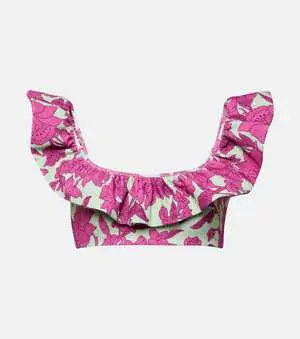 La DoubleJ Ruffled Floral Bikini Top - Multicoloured