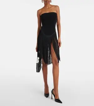 Norma Kamali 18 Fringe Bishop Strapless Mini Dress In Black - 30% Off |  Editorialist