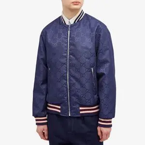 Gucci Interlocking Logo Bomber Jacket - Navy | Editorialist