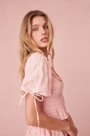 LoveShackFancy Molly Puff Sleeve Top Floral