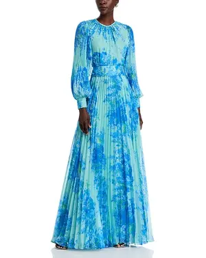 Rickie Freeman For Teri Jon Floral Print Pleated Dress - Mint Multi