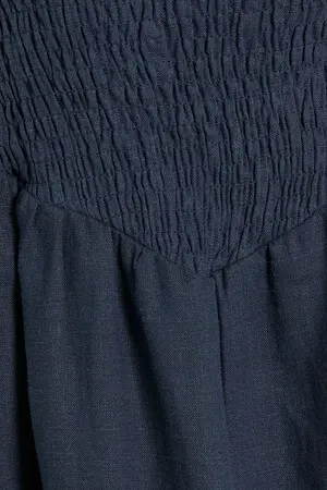 Sleeper Belle Shirred Linen Midi Dress In Navy - 50% Off | Editorialist