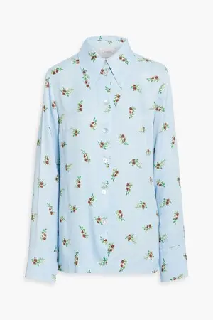 Sleeper Floralprint Satin Pajama Top