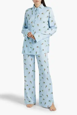 Sleeper Floralprint Satin Pajama Top